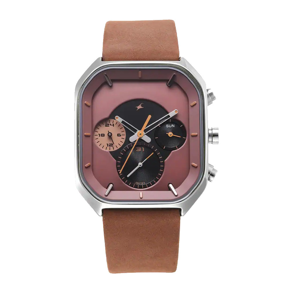 Fastrack After Dark Quartz Analog with Date Brown Dial Leather Strap ...