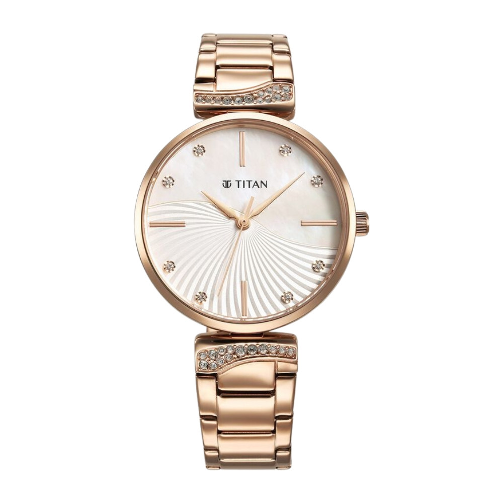 Titan Purple Style Up Quartz Analog Mother Of Pearl Dial Stainless ...