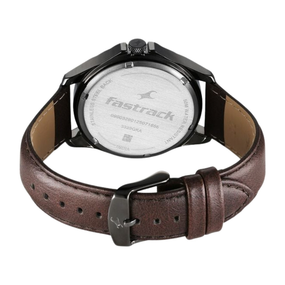 Fastrack Groove Quartz Analog with Date Two Toned Dial Brown Leather ...