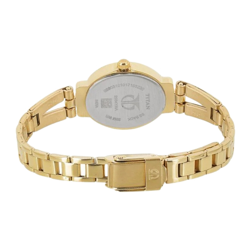 Titan Quartz Analog Champagne Dial Golden Stainless Steel Strap Oval ...