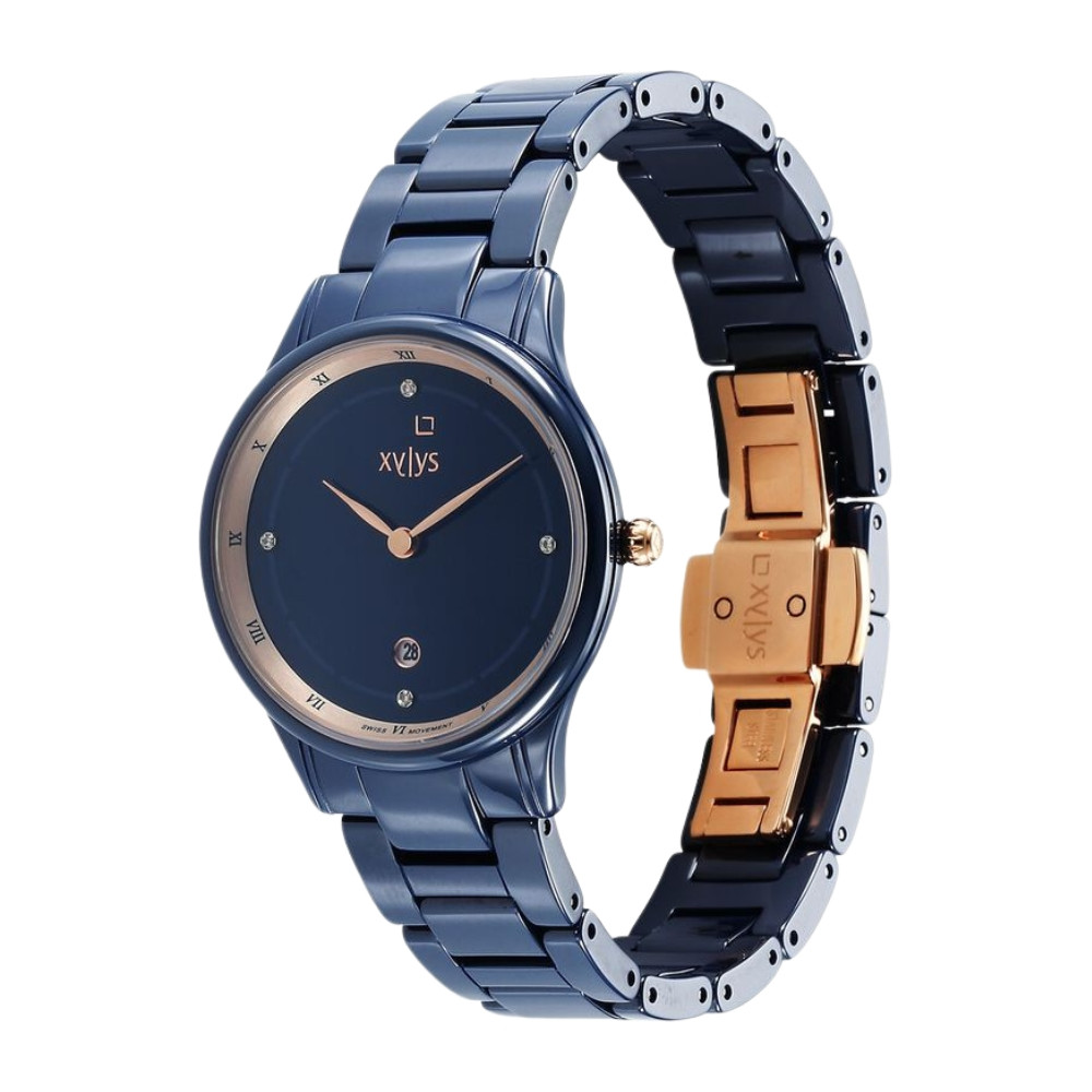 Xylys Blue Dial Ceramic Strap Watch for Women NR45019QC02E