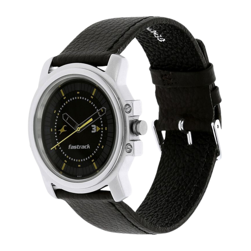 Fastrack Quartz Analog Black Dial Leather Strap Watch for Guys NR3039SL02