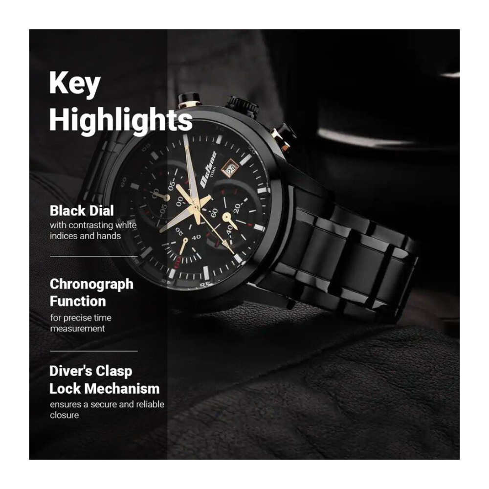 Titan Octane Black Dial Chronograph Watch for Men NR90086KM05