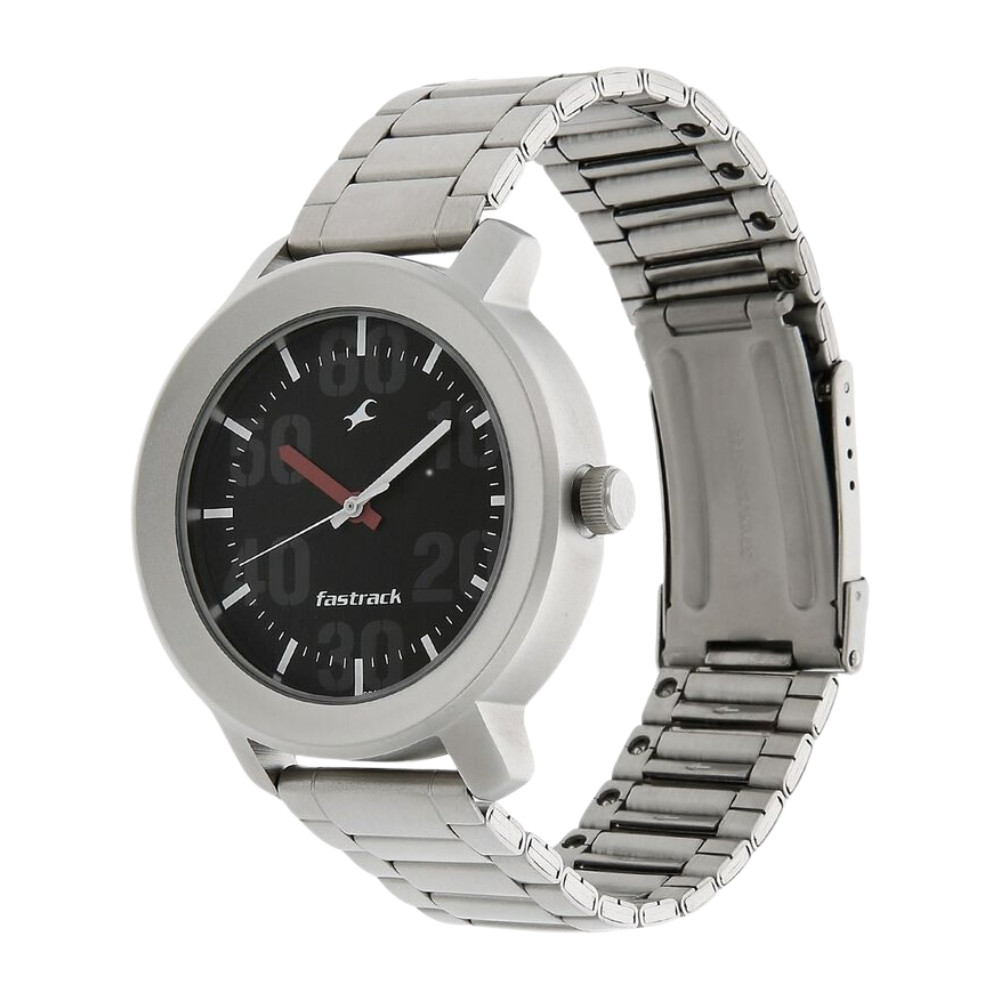 Fastrack Quartz Analog Black Dial Stainless Steel Strap Watch for Guys ...