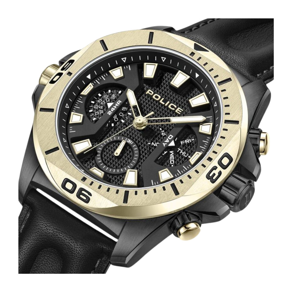 Police Quartz Multifunction Black Leather Strap for Men PLPEWJF0022501