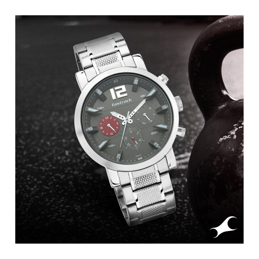 Fastrack Fastfit Quartz Multifunction Grey Dial Stainless Steel Strap ...