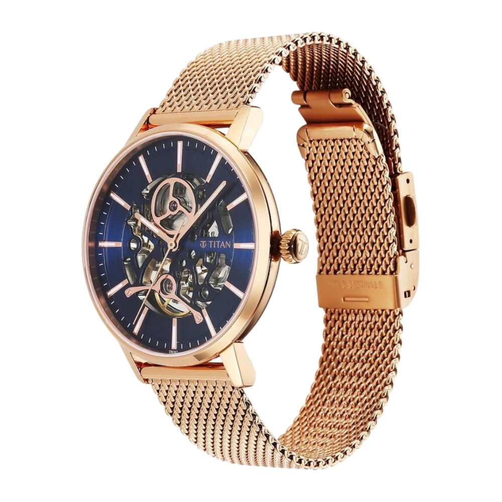 Titan Mechanical Slimline Blue Dial Mechanical Stainless Steel Strap ...