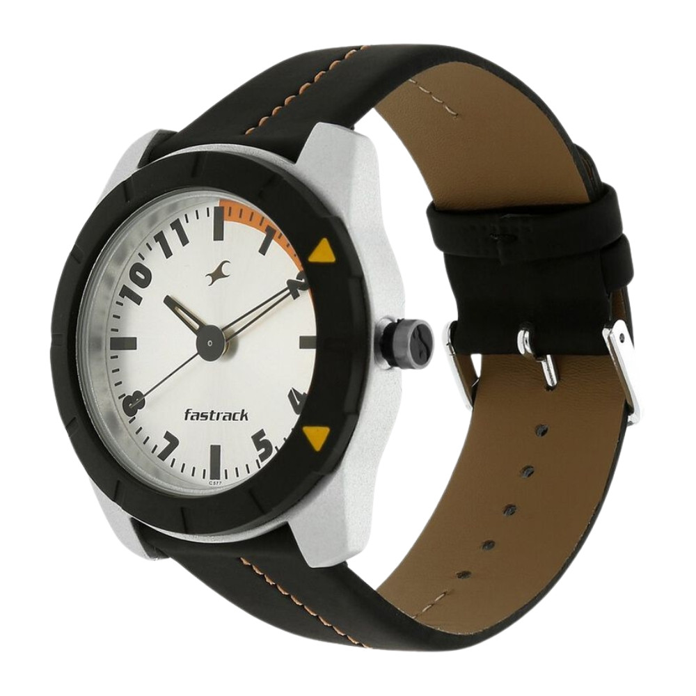 Fastrack Quartz Analog Silver Dial Leather Strap Watch for Guys NR3015AL01